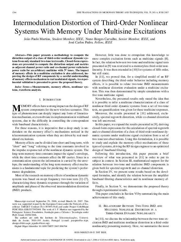 (PDF) Intermodulation Distortion of Third-Order Nonlinear Systems With ...