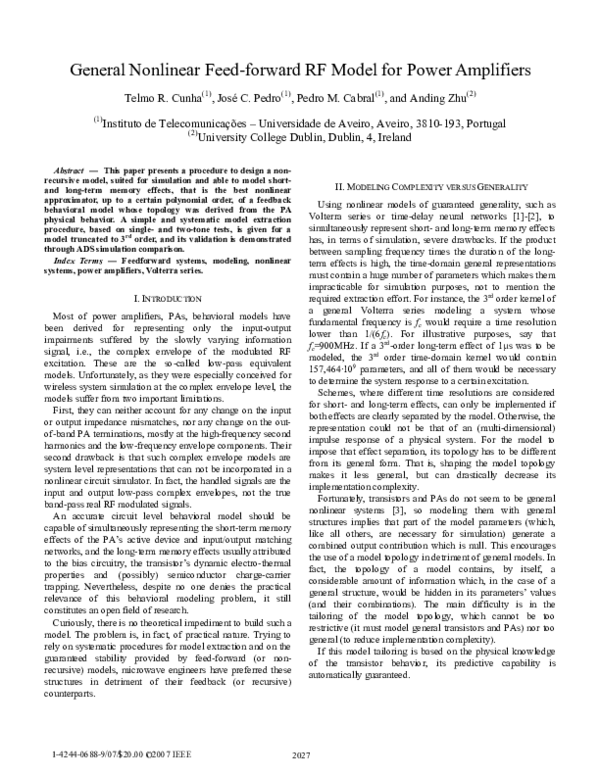 (PDF) General Nonlinear Feed-forward RF Model for Power Amplifiers