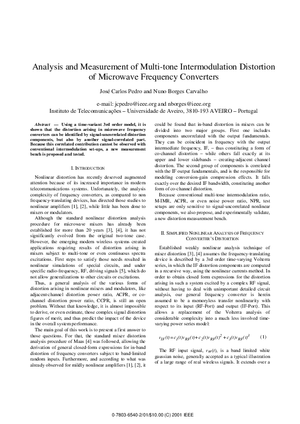 (PDF) Analysis and measurement of multi-tone intermodulation distortion ...