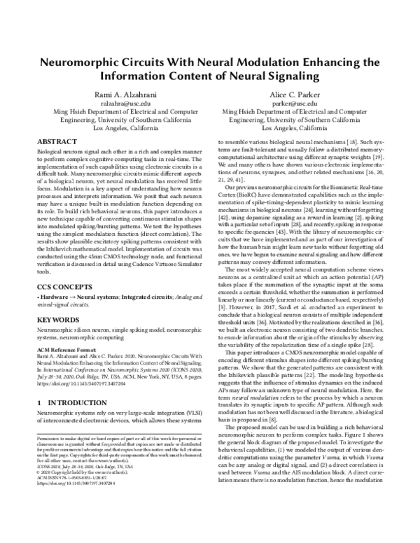 (PDF) Neuromorphic Circuits With Neural Modulation Enhancing the Information Content of Neural ...