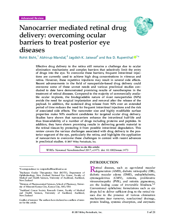 (PDF) Nanocarrier mediated retinal drug delivery: overcoming ocular ...