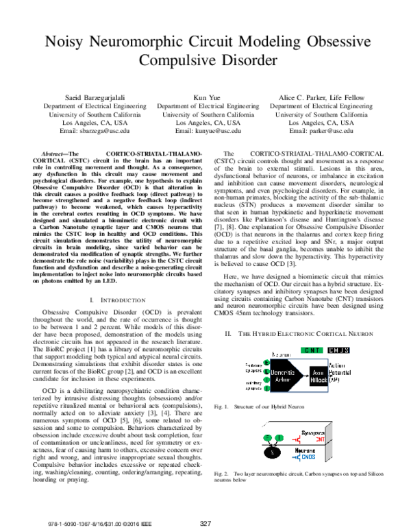 (PDF) Noisy neuromorphic circuit modeling Obsessive Compulsive Disorder