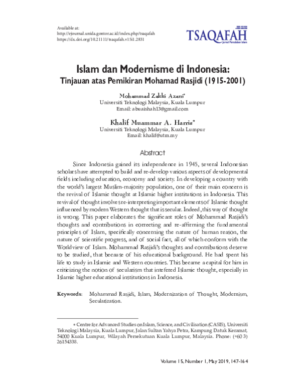 (PDF) Islam dan Modernisme di Indonesia: Tinjauan atas Pemikiran ...