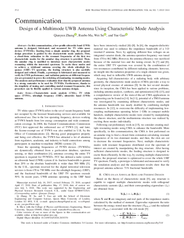 Pdf Design Of A Multimode Uwb Antenna Using Characteristic Mode Analysis