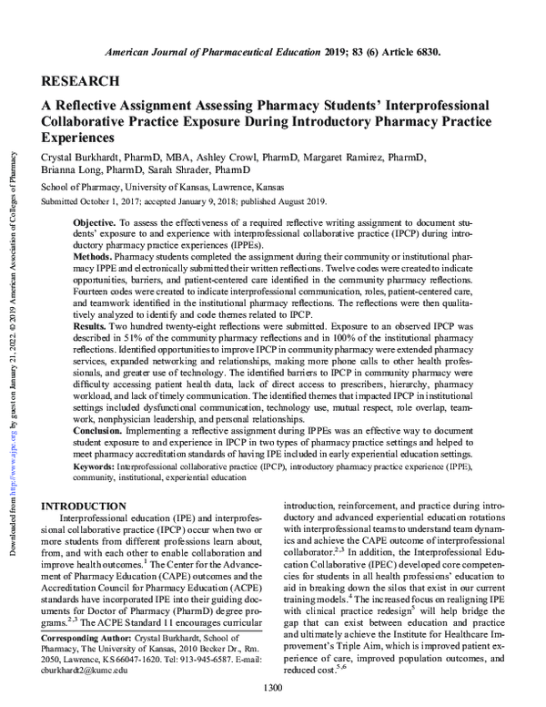 (PDF) A Reflective Assignment Assessing Pharmacy Students ...