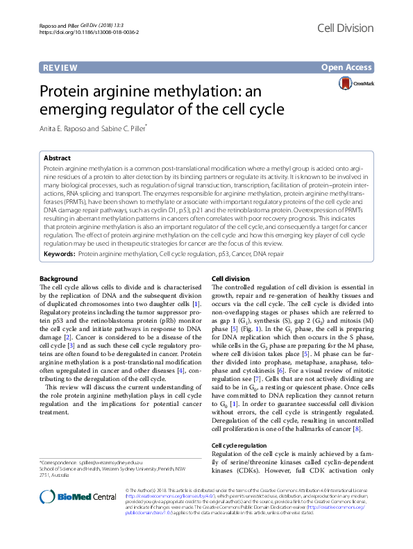 (PDF) Protein arginine methylation: an emerging regulator of the cell cycle