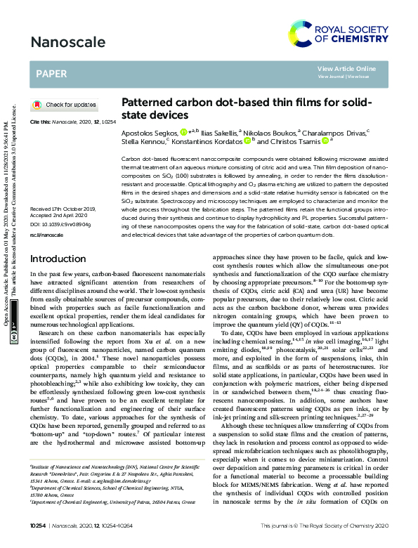 (PDF) Patterned carbon dot-based thin films for solid-state devices