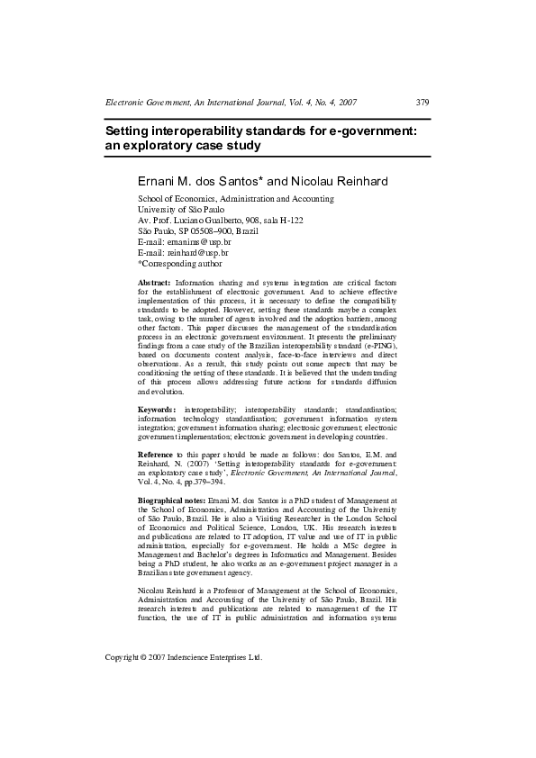 (PDF) Setting interoperability standards for e-government: an exploratory case study
