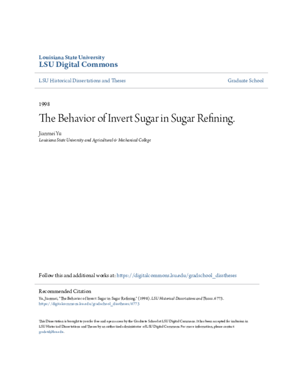 (PDF) The Behavior of Invert Sugar in Sugar Refining