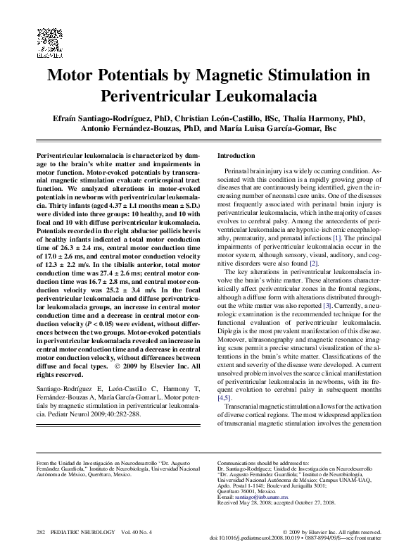 (PDF) Motor evoked potentials by transcranial magnetic stimulation in infants with ...