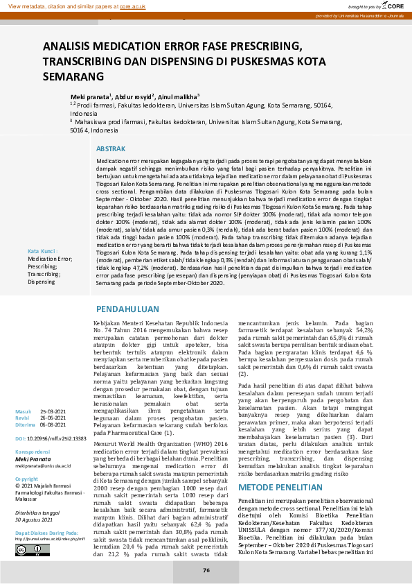 (PDF) Analisis Medication Error Fase Prescribing, Transcribing Dan ...
