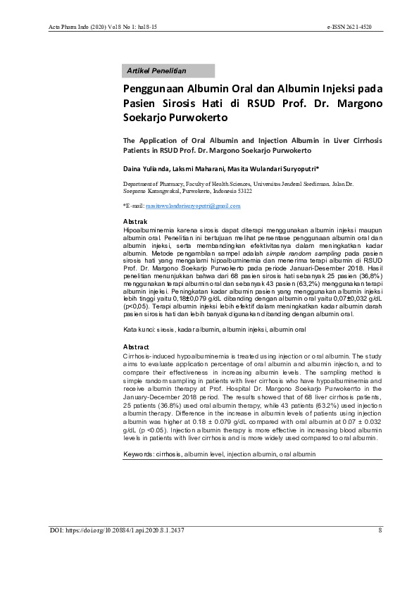 (PDF) Penggunaan Albumin Oral dan Albumin Injeksi pada Pasien Sirosis ...