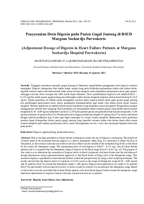 (PDF) Penyesuaian Dosis Digoxin pada Pasien Gagal Jantung di RSUD ...