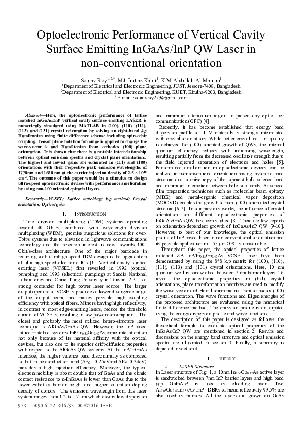 (PDF) Optoelectronic Performance of InGaAs/InP LASERs