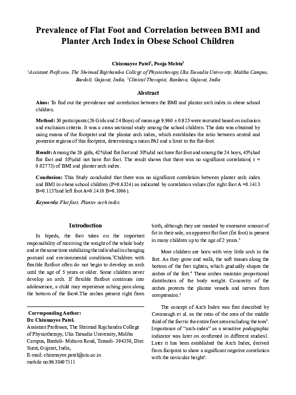 (PDF) Prevalence of Flat Foot and Correlation between BMI and Planter ...