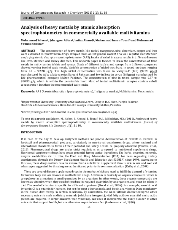 (PDF) Analysis of heavy metals by atomic absorption spectrophotometry ...