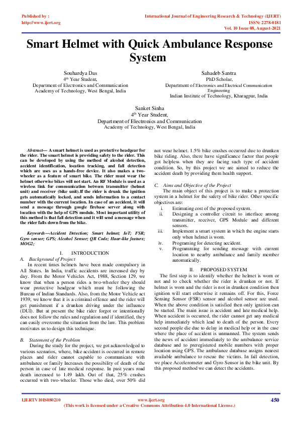 (PDF) Smart Helmet with Quick Ambulance Response System