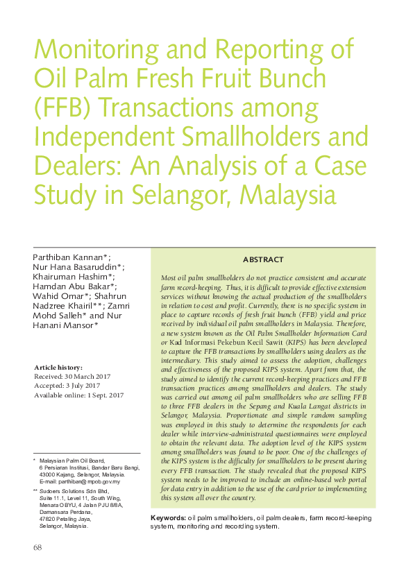 (PDF) Monitoring and Reporting of Oil Palm Fresh Fruit Bunch (FFB ...