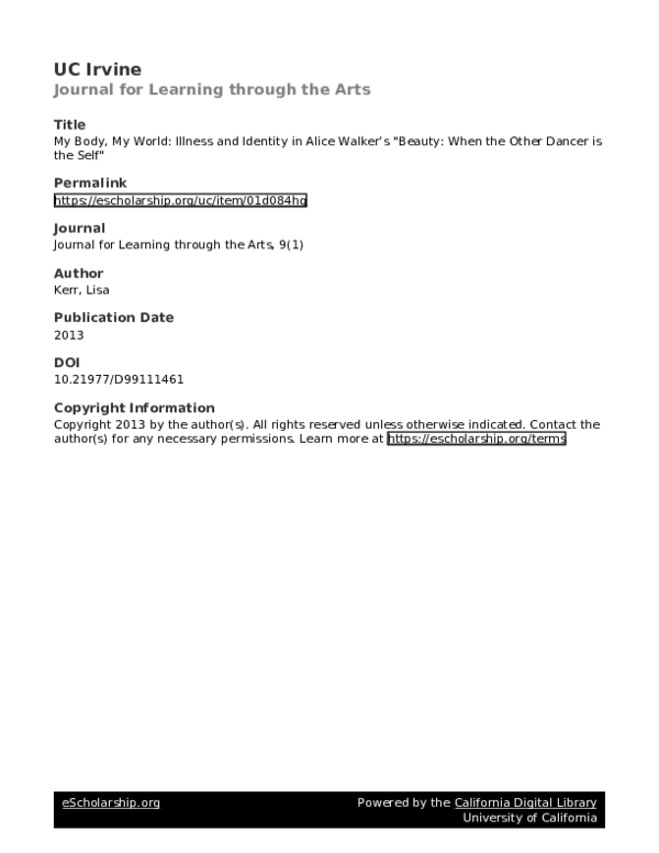 (PDF) My Body, My World: Illness and Identity in Alice Walker’s "Beauty ...