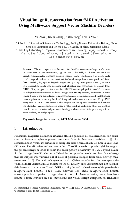 Pdf Visual Image Reconstruction From Fmri Activation Using Multi Scale Support Vector Machine
