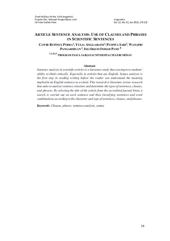 (PDF) Article Sentence Analysis: Use of Clauses and Phrases in ...