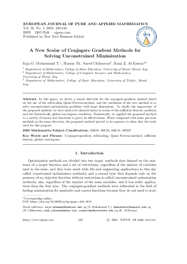 Pdf A New Scalar Of Conjugate Gradient Methods For Solving Unconstrained Minimization
