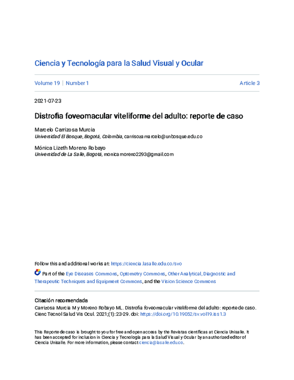 Distrofia foveomacular viteliforme del adulto: reporte de caso