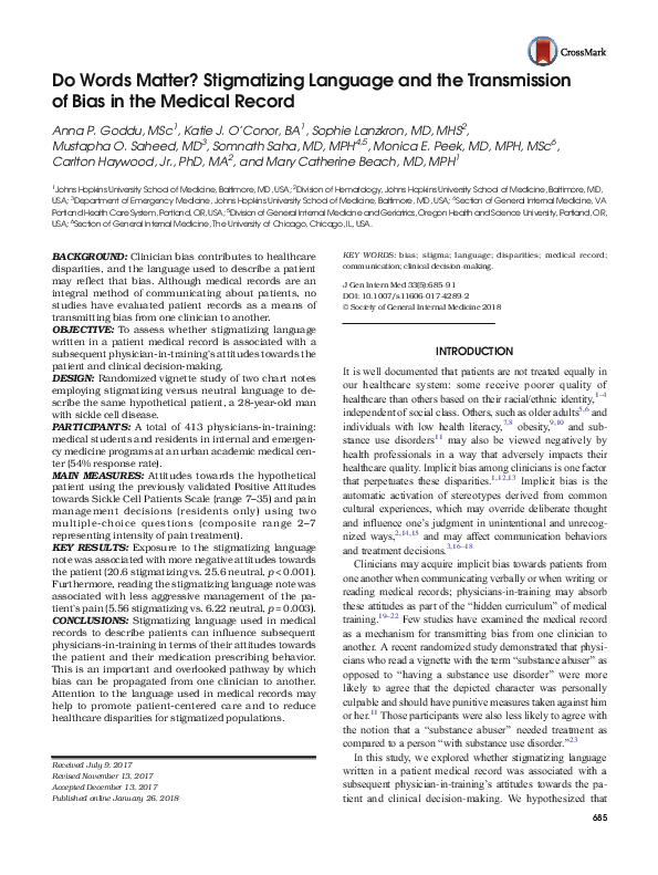 (PDF) Do Words Matter? Stigmatizing Language and the Transmission of ...