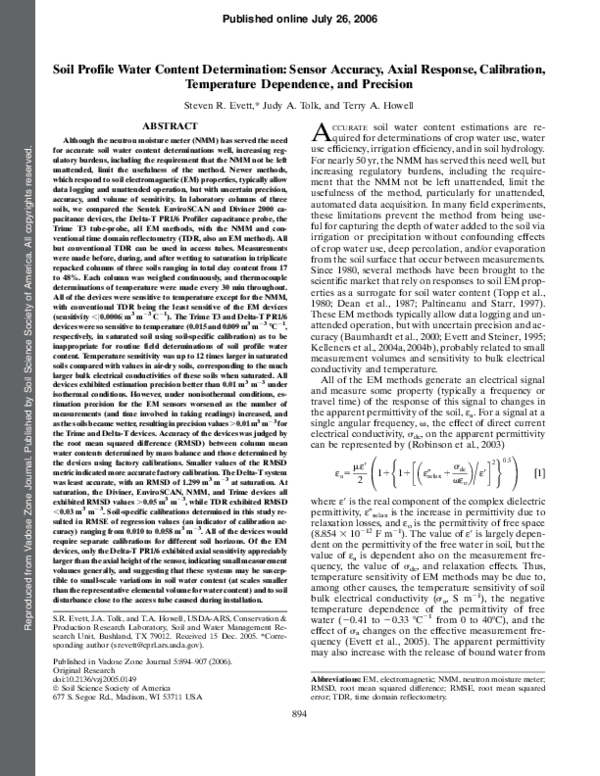 (PDF) Soil Profile Water Content Determination: Sensor Accuracy, Axial Response, Calibration ...