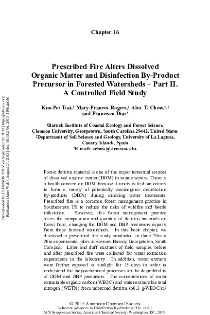 (PDF) Prescribed Fire Alters Dissolved Organic Matter and Disinfection ...
