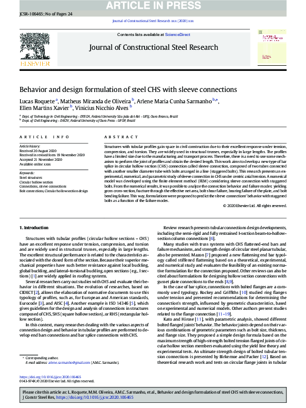 (PDF) Behavior and design formulation of steel CHS with sleeve connections