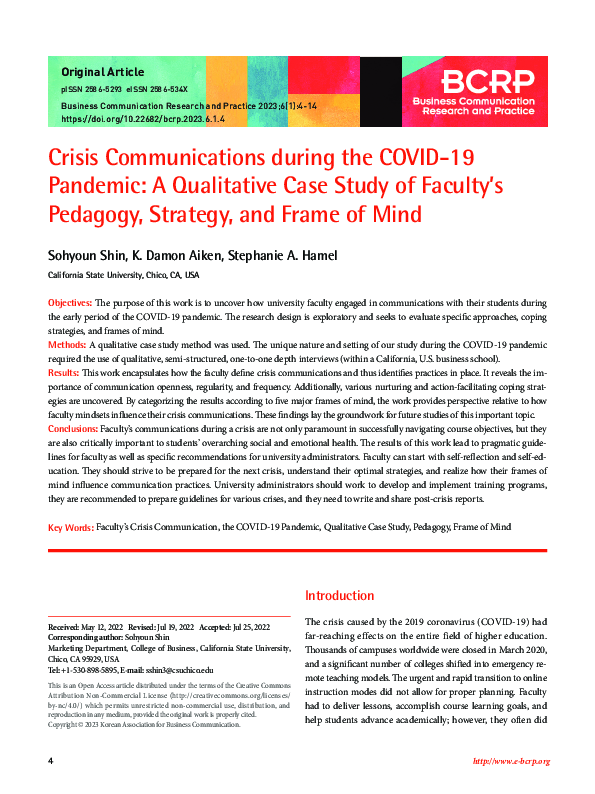 (PDF) Crisis Communications during the COVID-19 Pandemic: A Qualitative ...