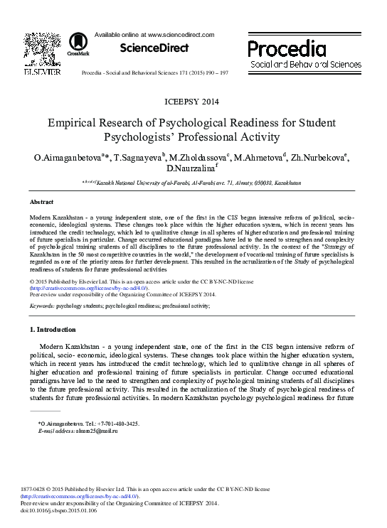 (PDF) Empirical Research of Psychological Readiness for Student ...