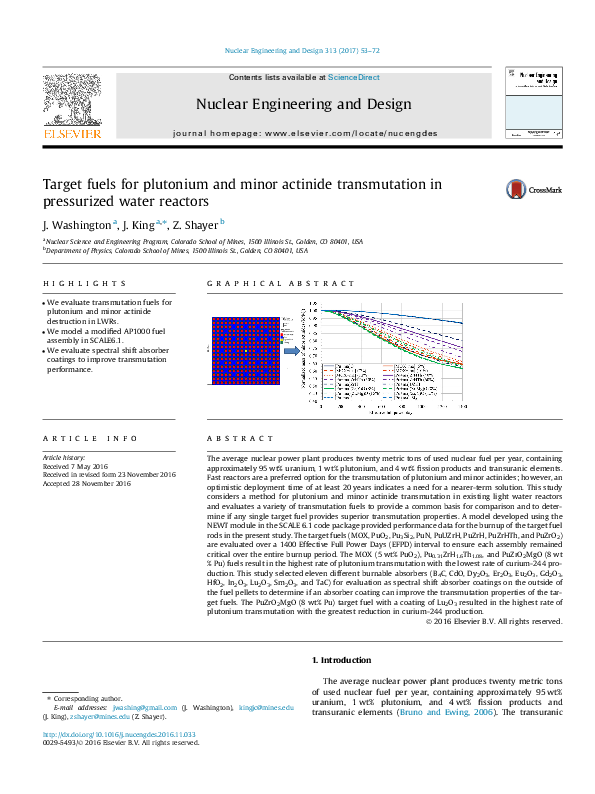(PDF) Target fuels for plutonium and minor actinide transmutation in ...