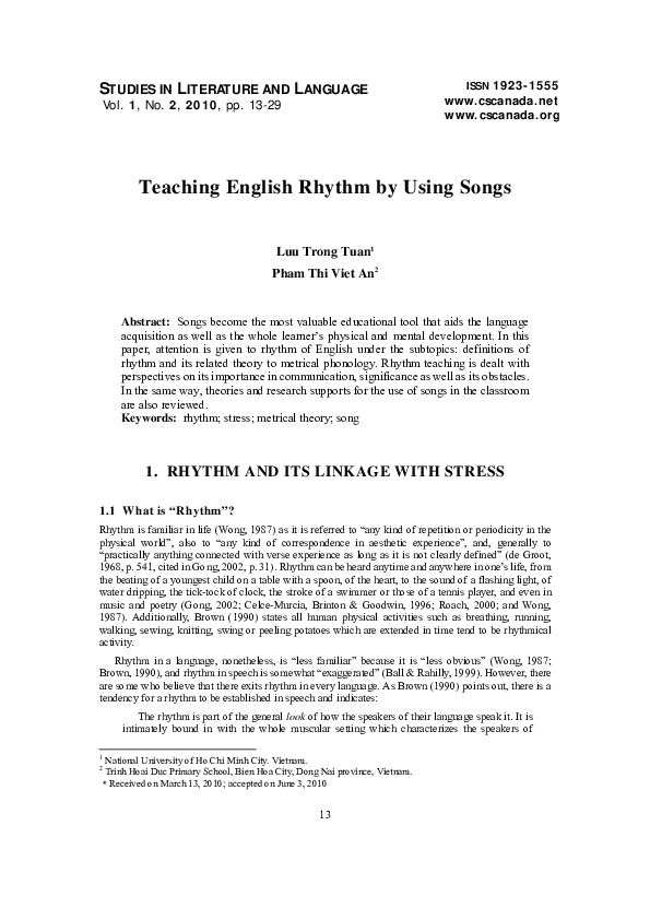 (PDF) Teaching English Rhythm by Using Songs