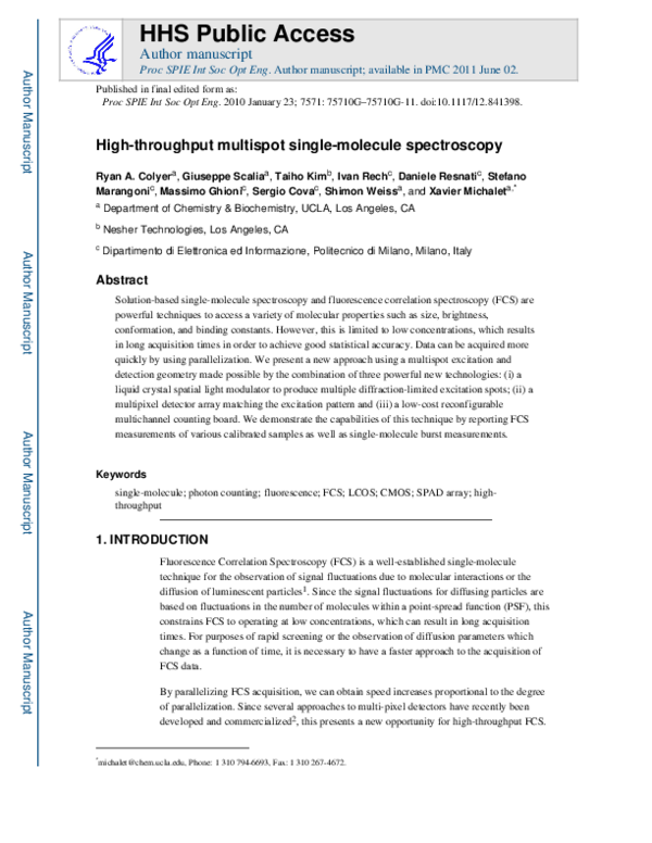 (PDF) High-throughput multispot single-molecule spectroscopy