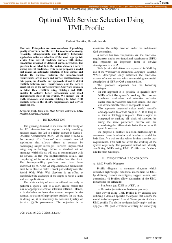 Pdf Optimal Web Service Selection Using Uml Profile