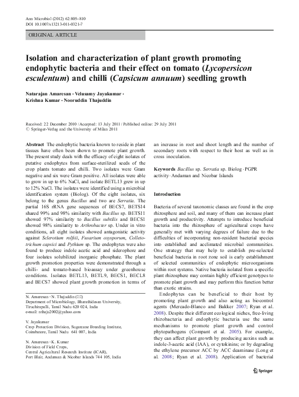 (PDF) Isolation and characterization of plant growth promoting ...