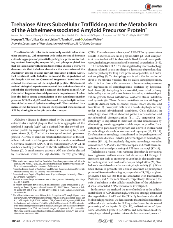 (PDF) Trehalose alters subcellular trafficking and the metabolism of ...