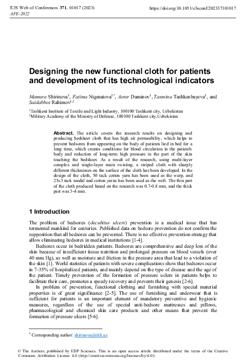 (PDF) Designing the new functional cloth for patients and development ...