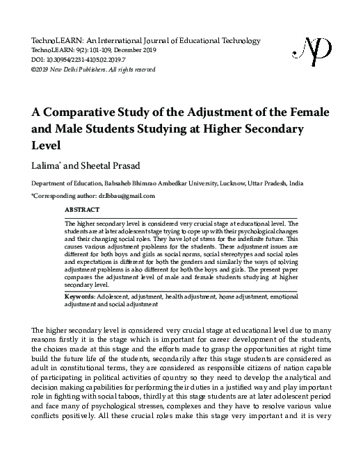 (PDF) A Comparative Study of the Adjustment of the Female and Male ...
