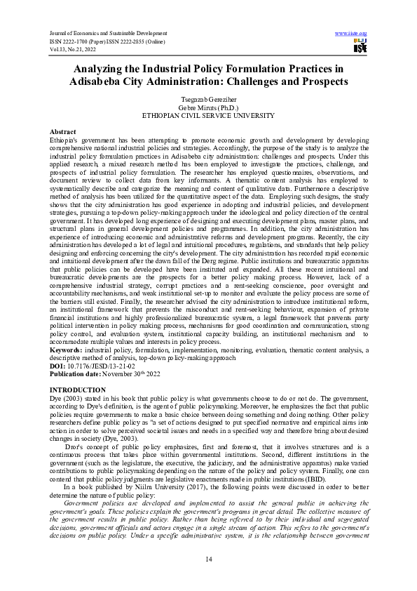 (PDF) Analyzing the Industrial Policy Formulation Practices in ...