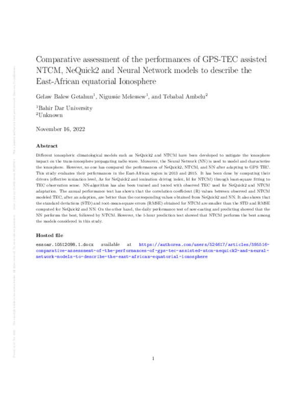 (PDF) Comparative assessment of the performances of GPS-TEC assisted ...