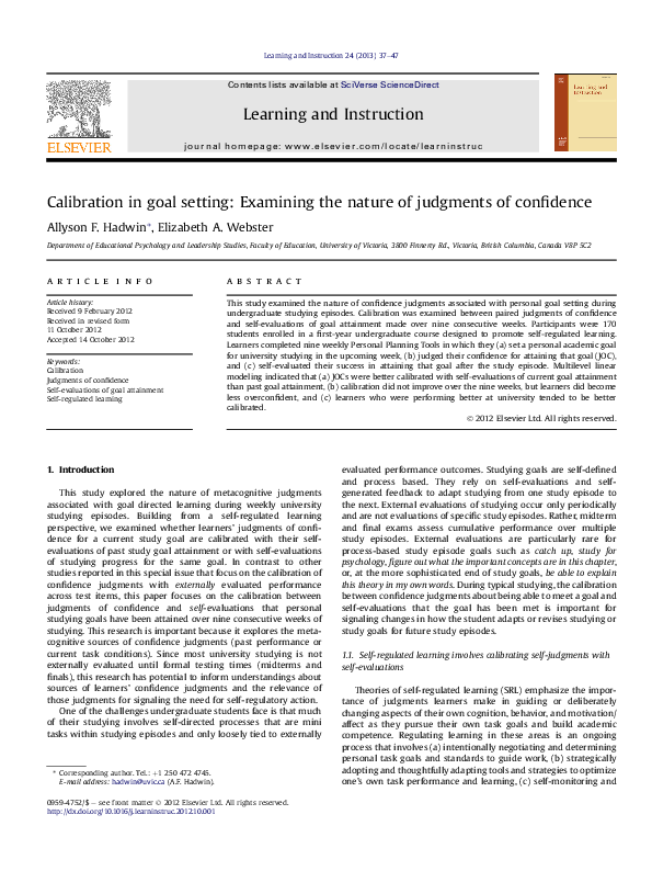 (PDF) Calibration in goal setting: Examining the nature of judgments of ...