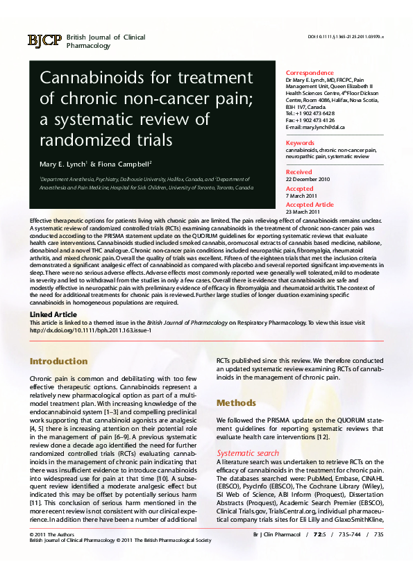 (PDF) Cannabinoids for treatment of chronic non-cancer pain; a ...