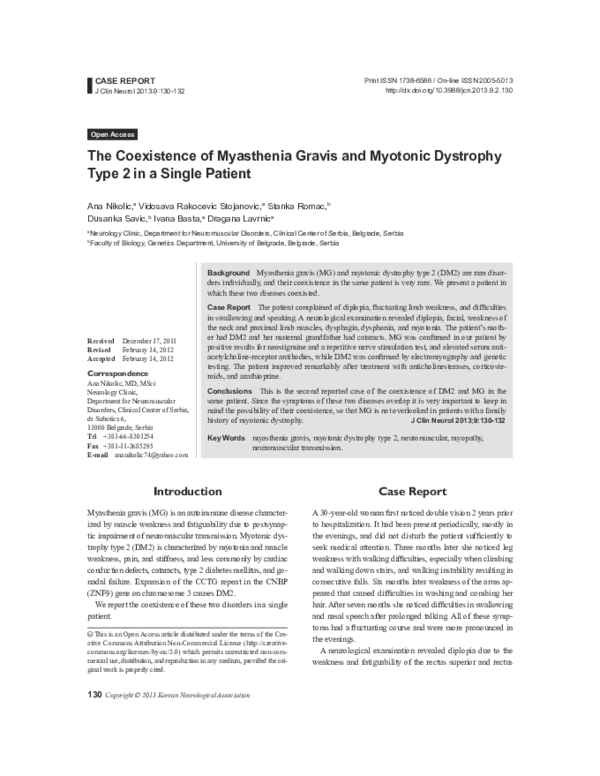(PDF) The Coexistence of Myasthenia Gravis and Myotonic Dystrophy in One Family