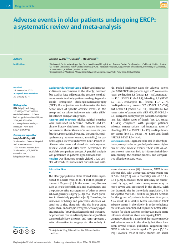 (PDF) Adverse events in older patients undergoing ERCP: a systematic ...