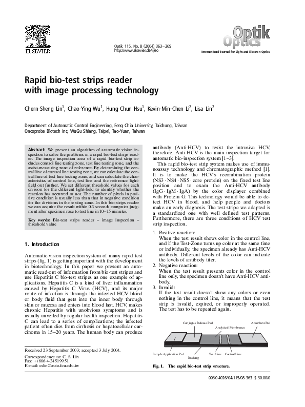 (PDF) Rapid bio-test strips reader with image processing technology