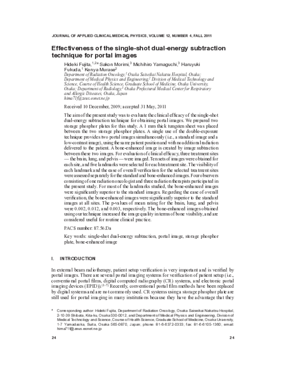 Pdf Effectiveness Of The Single Shot Dual Energy Subtraction Technique For Portal Images