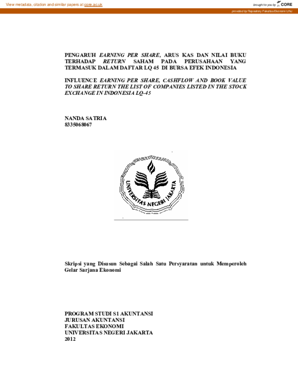 (PDF) Pengaruh Earning Per Share, Arus Kas Dan Nilai Buku Terhadap ...
